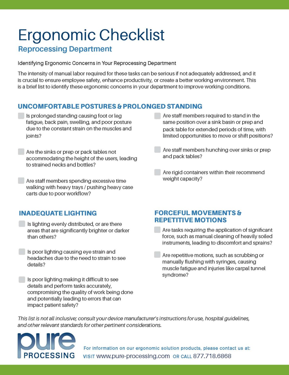 Ergonomic Concerns in Reprocessing Dept. | Pure Processing